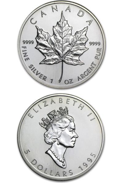 Benim Koleksiyonum Kanada, 1 Ons Gümüş, Maple Leaf, 1995, Çil