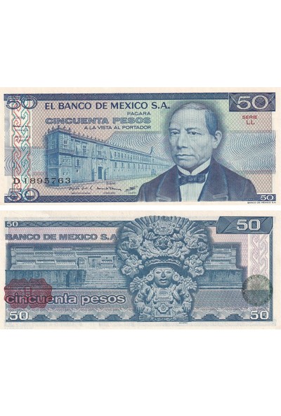 Benim Koleksiyonum Meksika, 50 Peso, (1981) P#73 Çil Eski Yabancı Kağıt Para