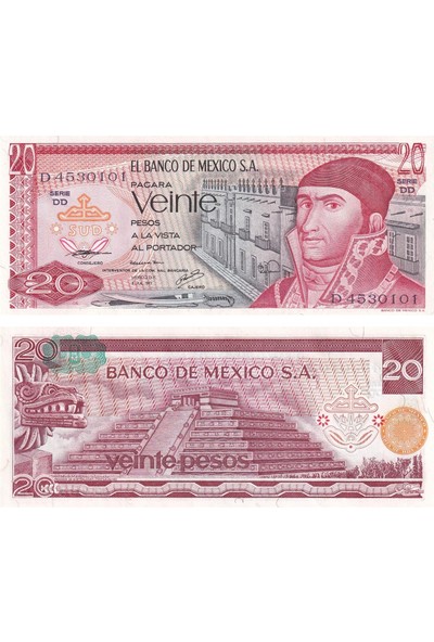 Benim Koleksiyonum Meksika, 20 Peso, (1977) P#64D Çil Eski Yabancı Kağıt Para Benim Koleksiyonum Meksika, 20 Peso, (1977) P#64D Çil Eski Yabancı Kağıt Para