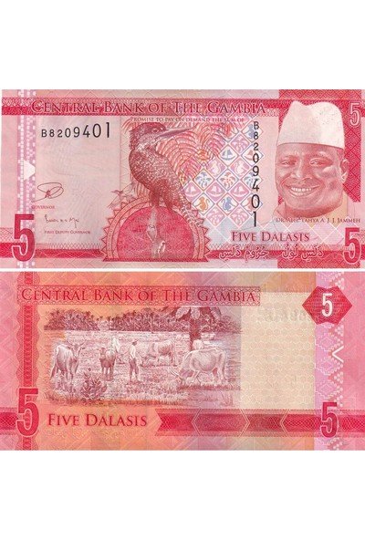 Benim Koleksiyonum Gambiya, 5 Dalasis (2015) P#31 Çil Eski Yabancı Kağıt Para