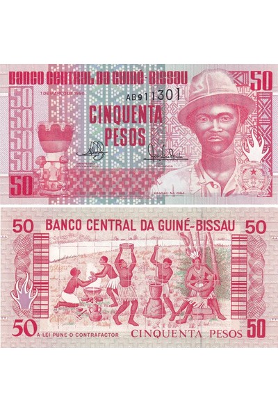 Benim Koleksiyonum Gine-Bissau, 50 Peso (1990) P#10 Çil Eski Yabancı Kağıt Para