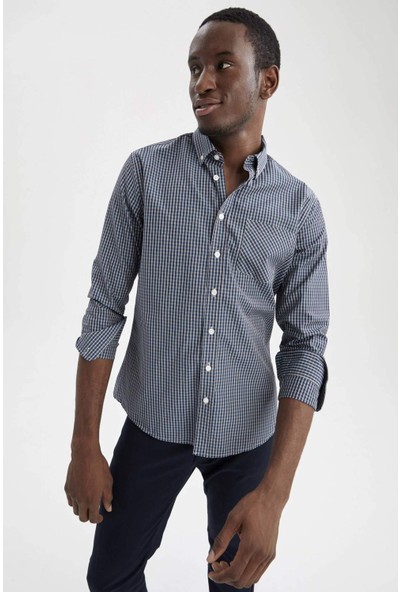DeFacto Modern Fit Kare Desenli Uzun Kollu Gömlek W8301AZ21WN