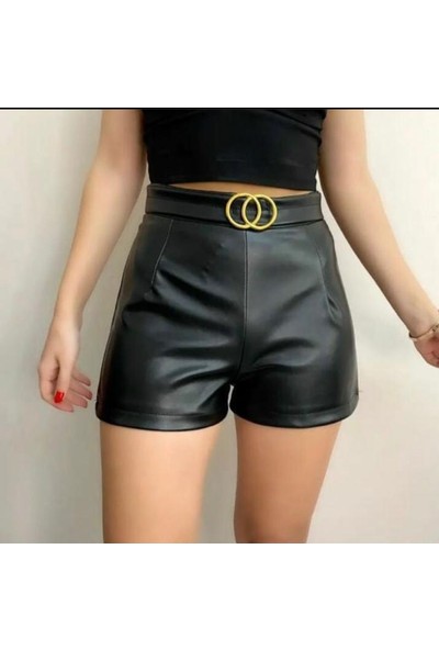 Nocna Fashion Gold Kemer Detaylı Içi Şardonlu Fermuar Kapamalı Deri Şort Nocna Fashion Gold Kemer Detaylı Içi Şardonlu Fermuar Kapamalı Deri Şort