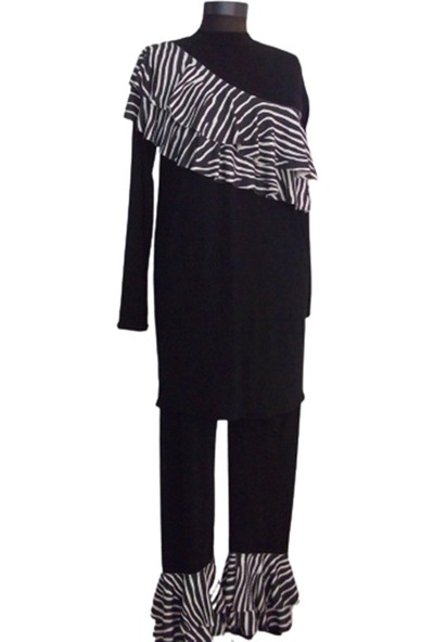 Eflin Kadın Giyim Siyah-Beyaz Zebra Desenli Valonlu Tam Kapalı Tesettür Mayo Büyük Beden Eflin Kadın Giyim Siyah-Beyaz Zebra Desenli Valonlu Tam Kapalı Tesettür Mayo Büyük Beden