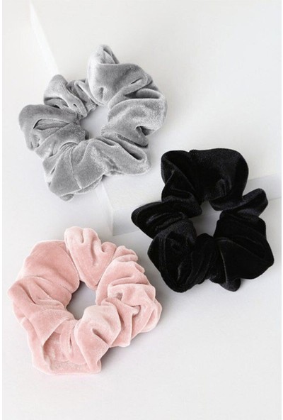 H&E Design Kadın 3'lü Kadife Saç Lastik Toka Seti