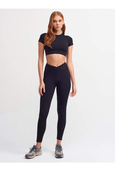 Dilvin 7935 Fitilli Detaylı Tayt Siyah