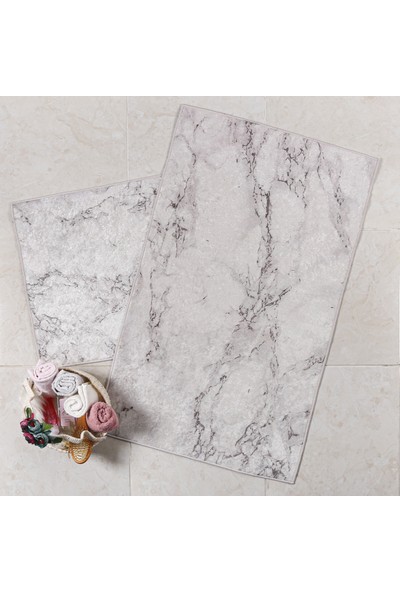 Beyaz Mermer Desenli Klozet Takımı