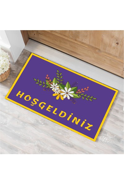 Dijital Baskı Kaymaz Taban Çiçek Desenli Kapı Önü Paspası Elegant