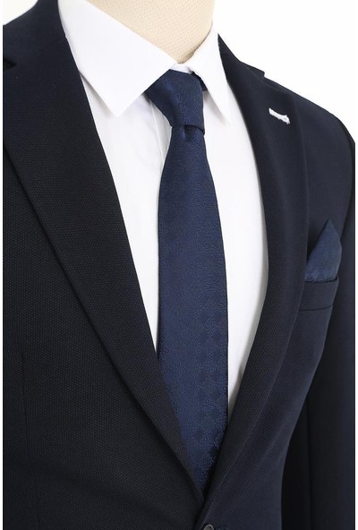 Brianze Lacivert Motif Desen Kravat Mendil Set