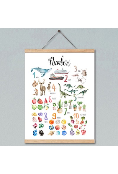 DekorLoft Dekor Loft Montessori Ingilizce Eğitici Poster Sayılar Pu Deri Çocuk Odası Duvar Tablosu