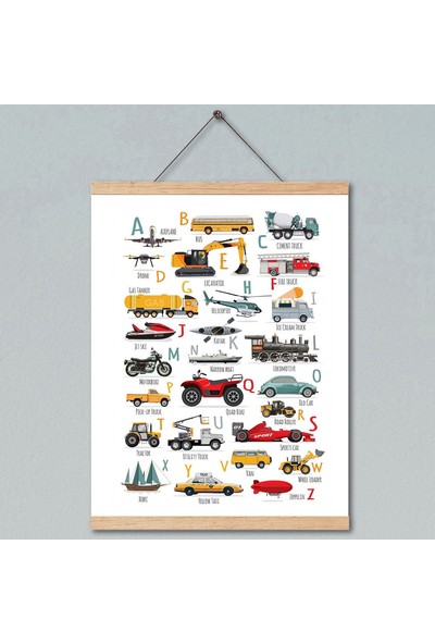 DekorLoft Dekor Loft Montessori Ingilizce Eğitici Poster Arabalar Harfleri Öğreniyorum