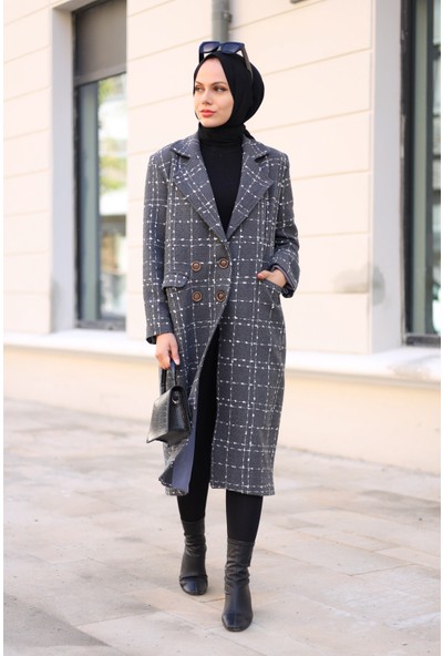 Saretex Kumaş Kaşe Kaban Gri