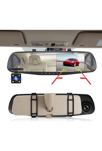 Alfaben 4.3 Inc Araç Içi Park Kameralı Kayıt Kamerası 1080P Hd Dikiz Aynalı