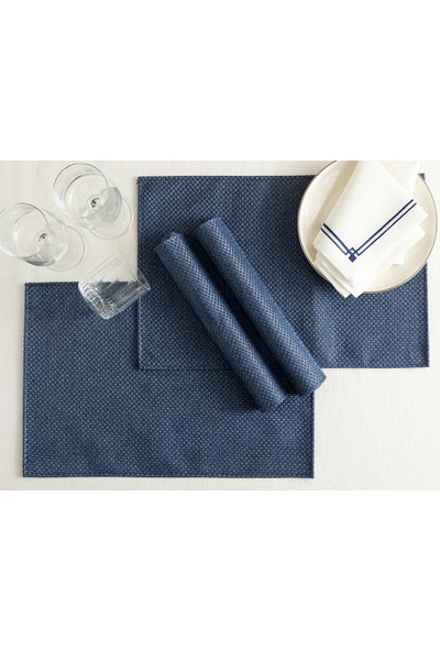 English Home Dora Polyester & Ramie 4'lü Amerıkan Servıs 45 x 30 cm Lacivert