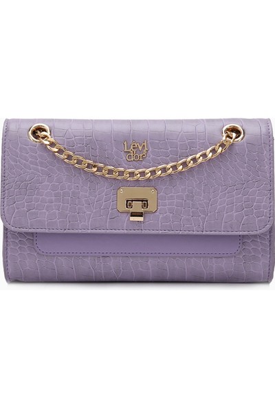 Levidor Yılan Derisi Görünümlü Çapraz Askılı Omuz Çantası Lila