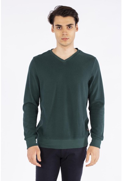 Barrels And Oil 791-20K040.84 Erkek Yeşil V Yaka Sweatshirt