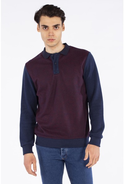 Barrels And Oil 791-20K016.04 Erkek Polo Yaka Bordo-Lacivert Sweatshirt