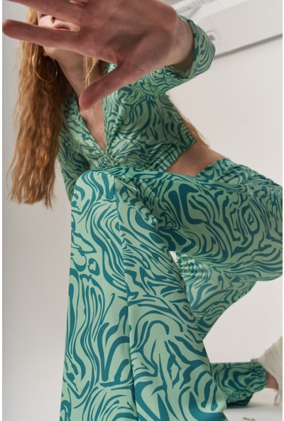 Holly Lolly Kadın Yeşil Yüksek Lastikli Bel Kapamasız Volera Pantolon