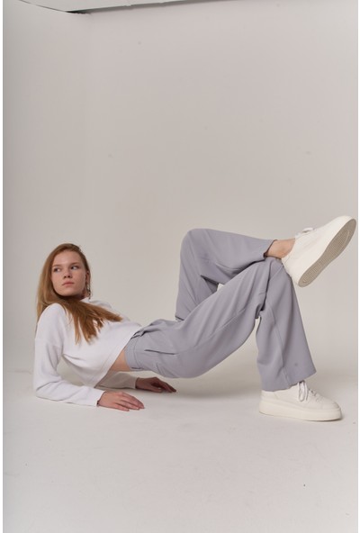 Holly Lolly Kadın Gri Yüksek Bel Palazzo Palasia Pantolon Holly Lolly Kadın Gri Yüksek Bel Palazzo Palasia Pantolon