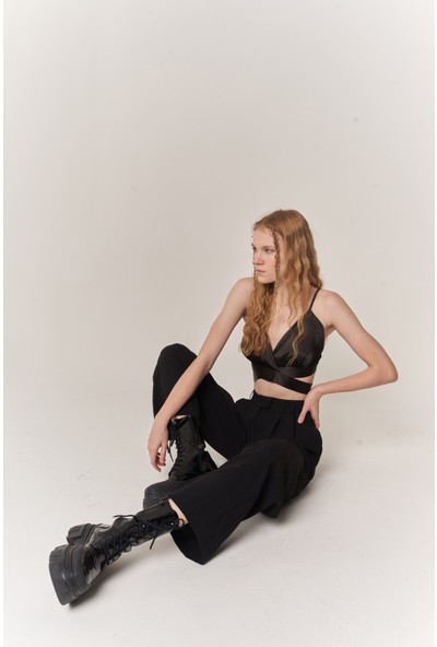 Holly Lolly Kadın Siyah Yüksek Bel Palazzo Palasia Pantolon