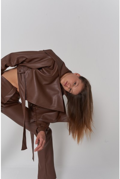 Holly Lolly Kadın Kahverengi Çıtçıt Kapamalı Astarlı Neeko Deri Ceket