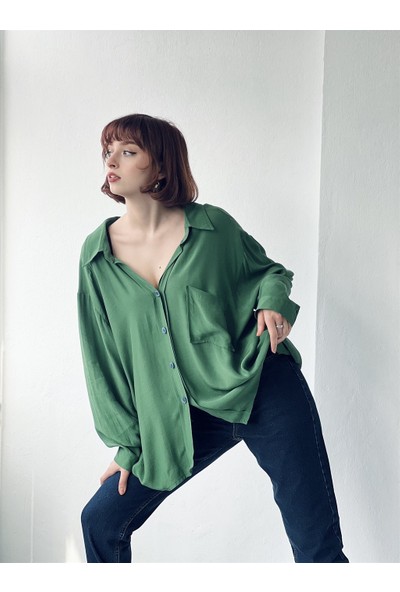 Retrobird Oversize Gömlek Kadın Yeşil