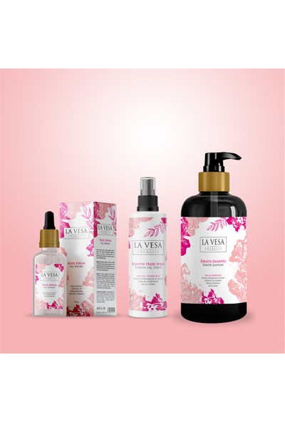 La Vesa Keratin Saç Spreyi, Keratin Saç Şampuanı & Saç Serumu Kadın-Erkek 100 ml + 150 ml + 500 ml