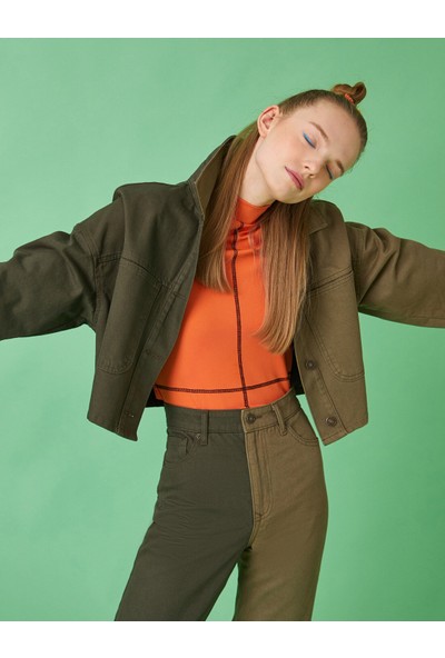 Koton Kadın Katlı Yaka Kot Ceket