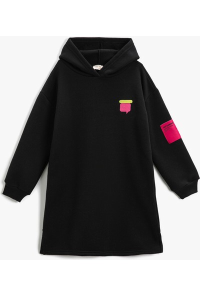 Koton Baskılı Kapşonlu Sweat Elbise Kol Detaylı