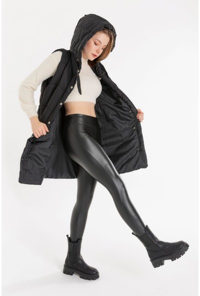 Boutıque Fonca Kapüşonlu Siyah Şişme Yelek