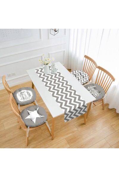 RealHomes Gri Renklerin Şıklığı 4 Yuvarlak Pofidik Sandalye Minderi ve 1 Runner Seti RealHomes Gri Renklerin Şıklığı 4 Yuvarlak Pofidik Sandalye Minderi ve 1 Runner Seti