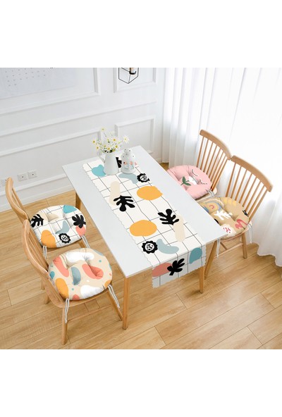 RealHomes Bohem Tasarımlı 4 Yuvarlak Pofidik Sandalye Minderi ve 1 Runner Seti