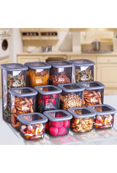 Porsima Poli 12 Parça Kapaklı Saklama Kabı Füme Porsima Poli 12 Parça Kapaklı Saklama Kabı Füme