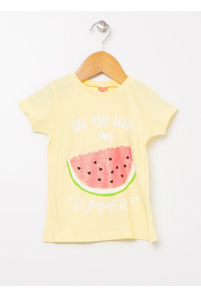 Koton 2YMG19914OK Sarı Bisiklet Yaka Kız Çocuk T-Shirt