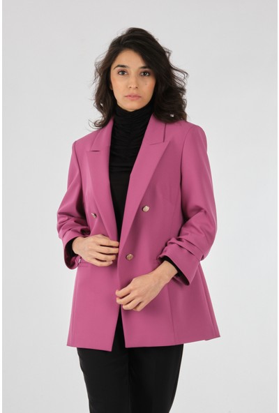 Ekol Düz Yaka Büzgülü Truvakar Kol Erguvan Bayan Ceket 21203593