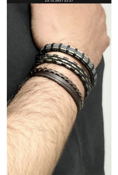 Kutcha Accessories Erkek Deri 3'lü El Yapımı Bileklik Set