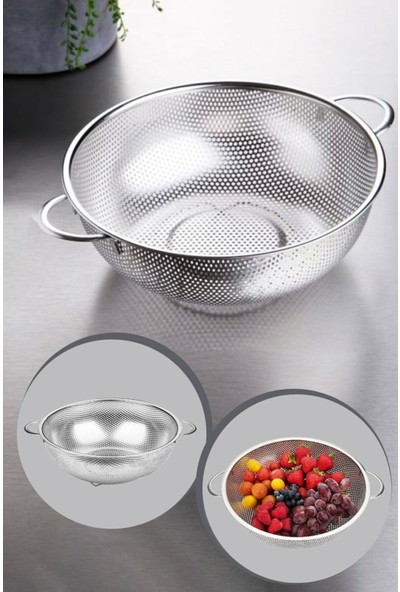 Zuzu Made Yuvarlak Çelik Makarna Meyve Sebze Süzgeci 28 cm