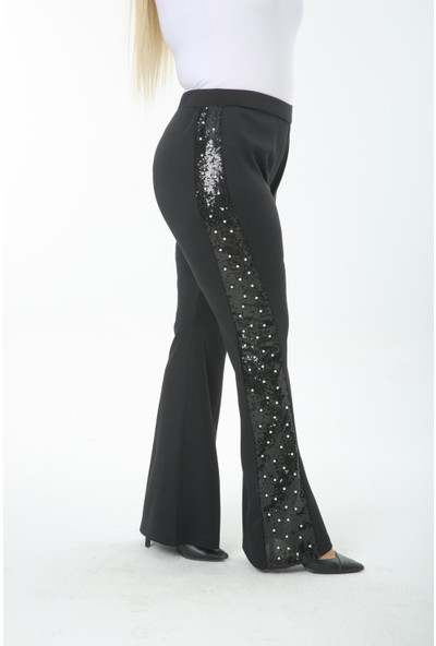 Büyük Bedenim Inci,pul Payet Detaylı Ispanyol Paça Pantolon