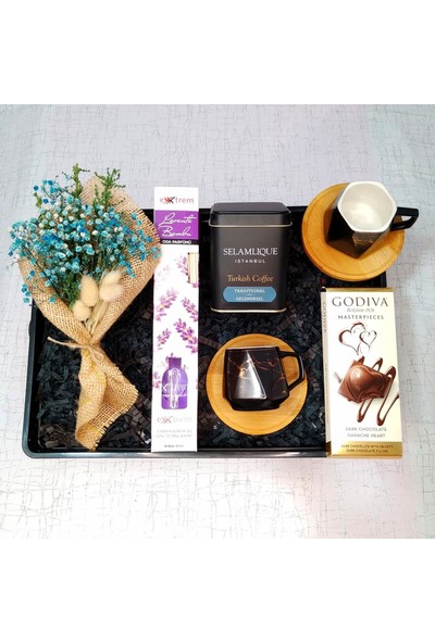 Orjinal Hediyeler Türk Kahvesi, Bambu Fincan Takımı, Çiçek Çikolata Arkadaşa Konsept Kutu
