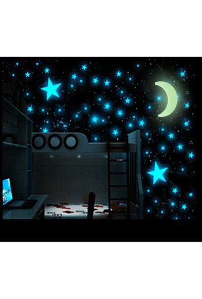 esm yapı market Fosforlu Yıldız Ay Gece Parlayan Oda Duvar Tavan Süsü 100 Parça