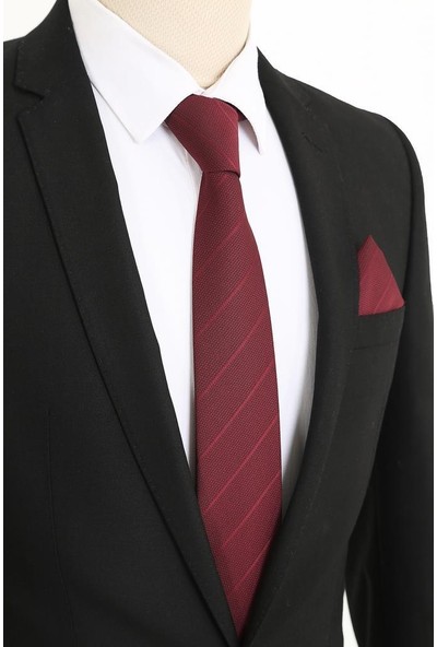 Brianze Bordo Çizgili Kravat Mendil Set Brianze Bordo Çizgili Kravat Mendil Set