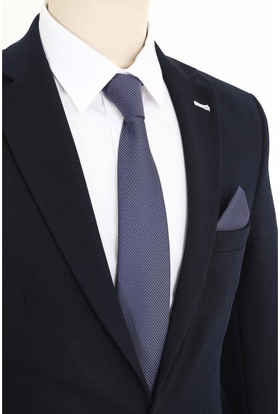 Brianze Indigo Mavi Küçük Nokta Desen Kravat Mendil Set