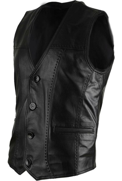 Fubileather Hakiki Deri Siyah Punto Dikişli Yelek Fubileather Hakiki Deri Siyah Punto Dikişli Yelek