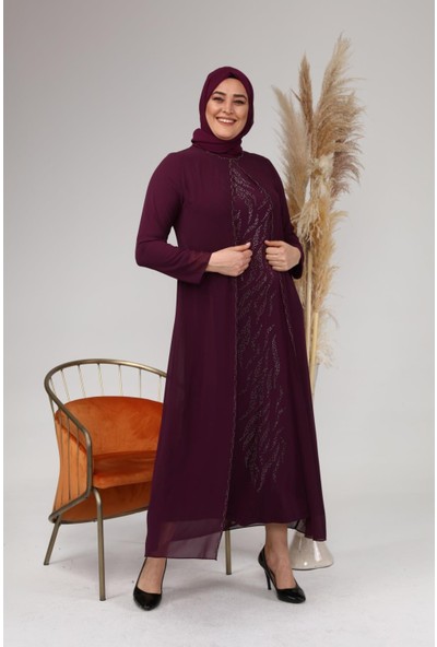 FERACE Kadın Büyük Beden Işlemeli ve Desenli Abiye Takım Elbise