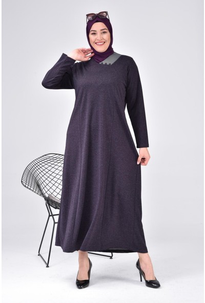 FERACE Kadın Büyük Beden Ay Yaka Anne Elbise Uzun Tesettür