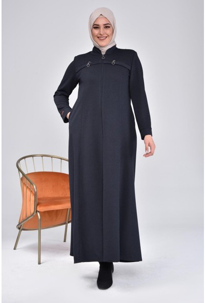 FERACE Kadın Büyük Beden Fermuarlı Kışlık Kaban Pardesü