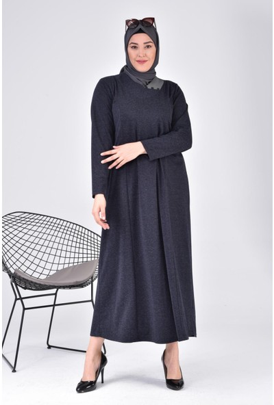FERACE Kadın Büyük Beden Ay Yaka Anne Elbise Uzun Tesettür