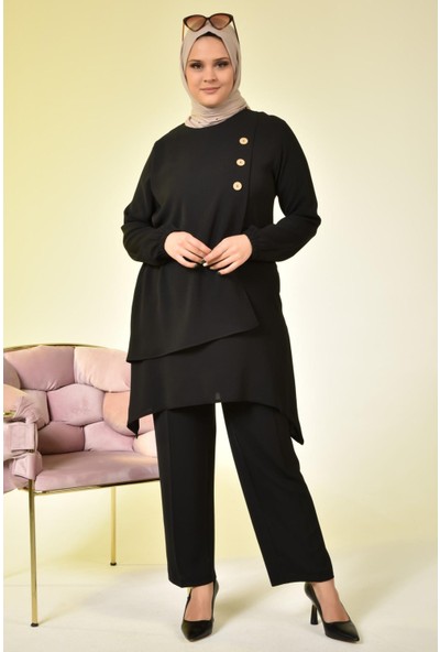 FERACE Kadın Büyük Beden Düğmeli Ikili Tesettür Tunik Takım