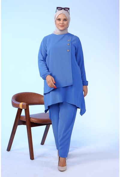 FERACE Kadın Büyük Beden Düğmeli Ikili Tesettür Tunik Takım