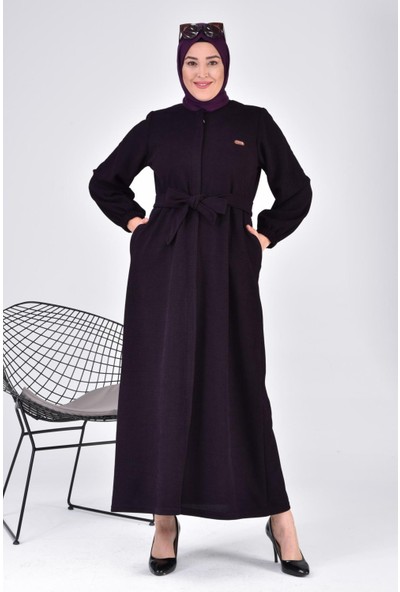 FERACE Kadın Büyük Beden Oversize Beli Bağlamalı Kaban Pardesü